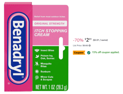 Benadryl Original Strength Anti-Itch Cream for $1.65 (Reg $6.49 ...