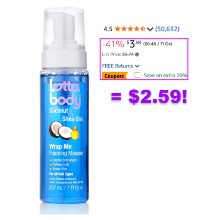 Lottabody Coconut Oil and Shea Wrap Me Foaming Curl Mousse, 7 Fl Oz for ...
