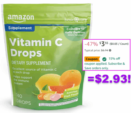 Amazon Basic Care Vitamin C Supplement Drops, Lemon, Orange ...