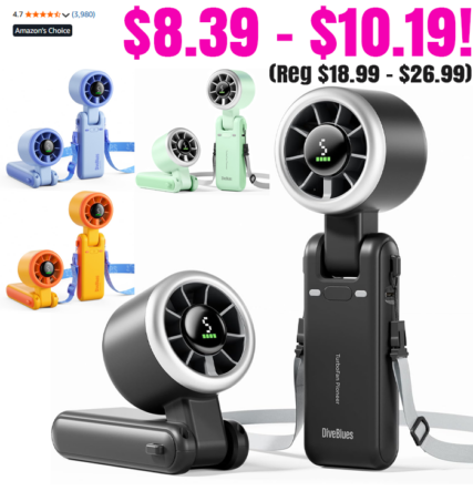 Diveblues Portable Handheld Turbo Fan for $8.39 – $10.19 (Reg $18.99 ...