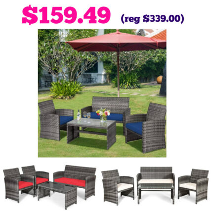 Costway 4-Piece Patio Rattan Furniture Set $159.49 (reg $339.00) | Utah ...